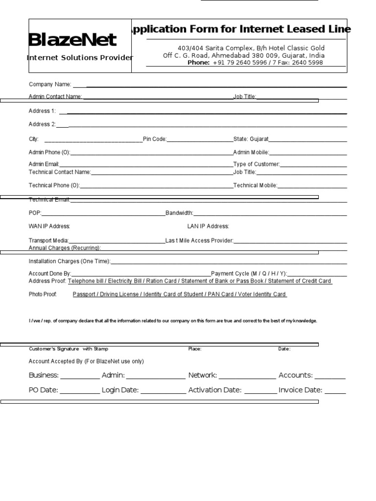 Internet Leased Line Application Form | PDF