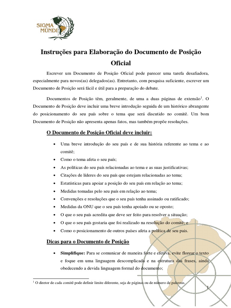 Documento de Posição Oficial Modelo e Instruções | PDF | Globalização ...