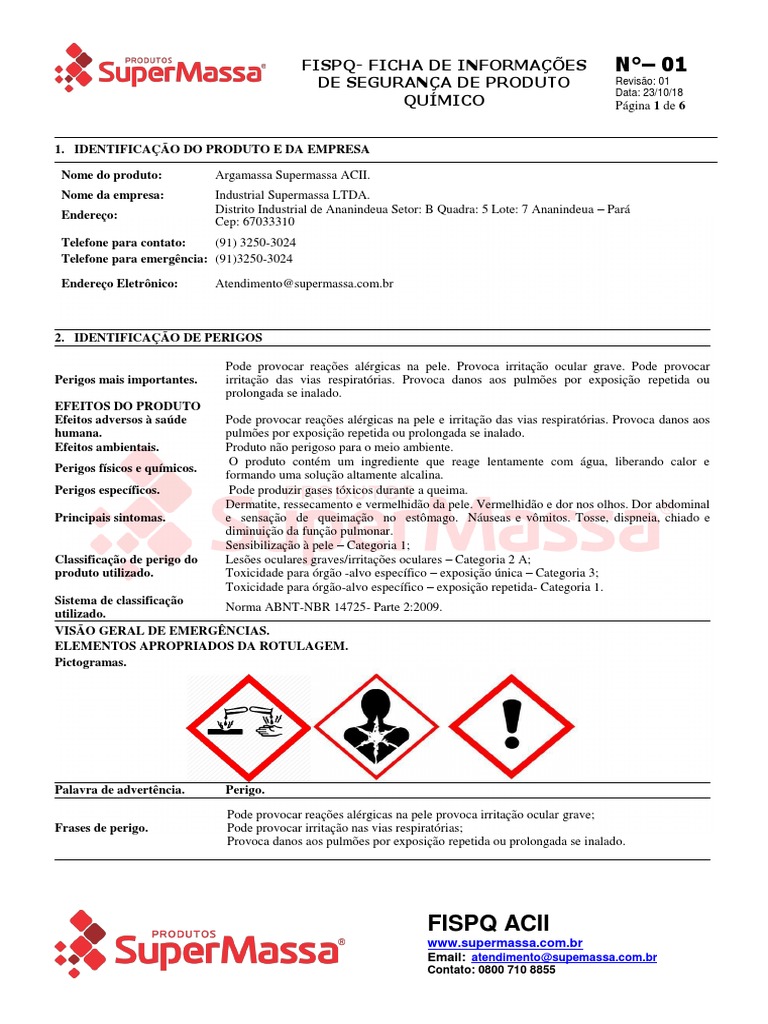 Fispq - Argamassa Acii Supermassa | PDF | Química | Cimento
