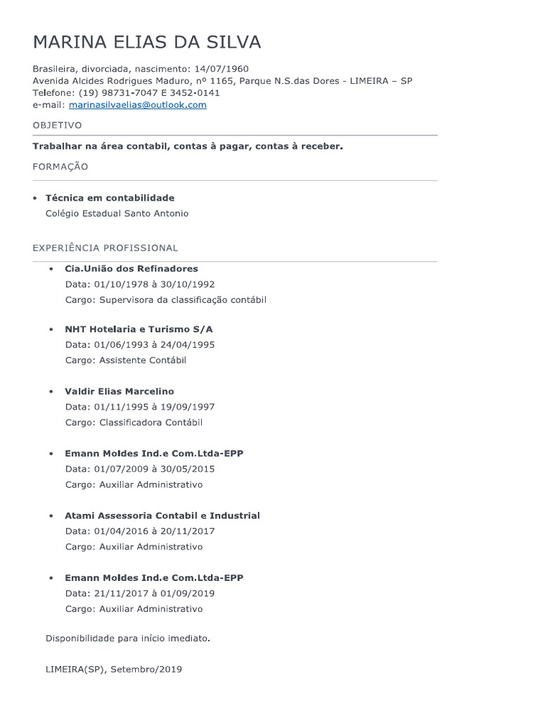 Curriculum Marina Elias Da Silva - 1 | PDF