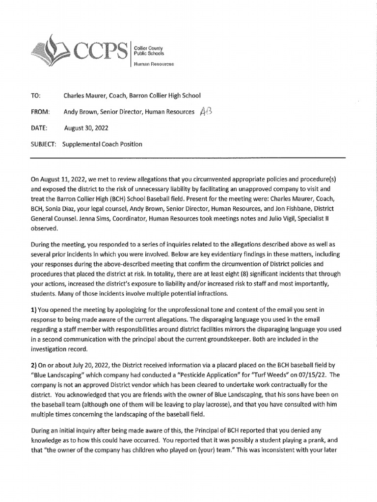 Letters of Findings From CCPS To Charles Maurer | PDF