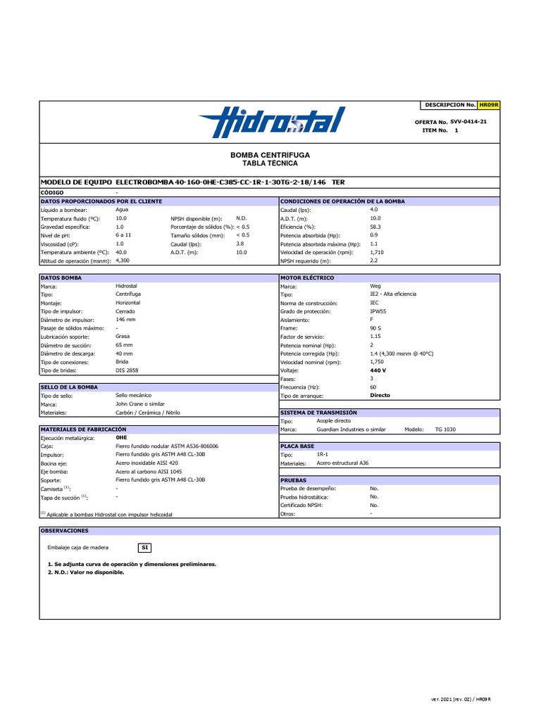 Data Sheet - TAGs 1081-PU-011 - Electrobomba | PDF | Bomba | Ingeniería ...
