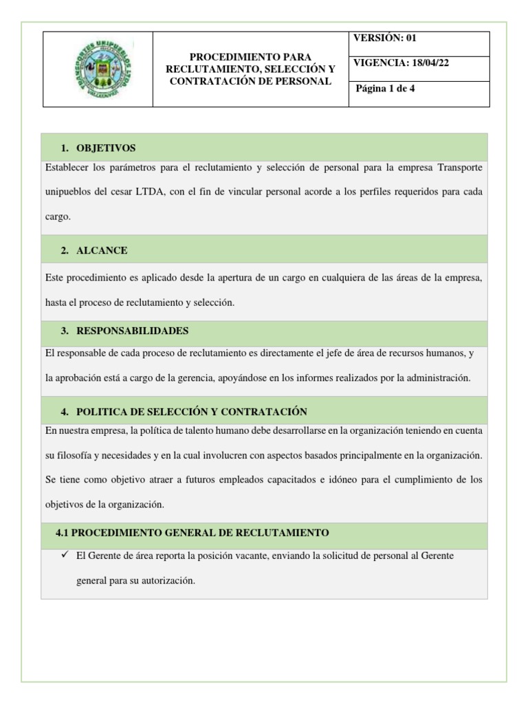 Formato de Reclutamiento y Seleccion de Personal | PDF | Reclutamiento | Gestión de recursos humanos