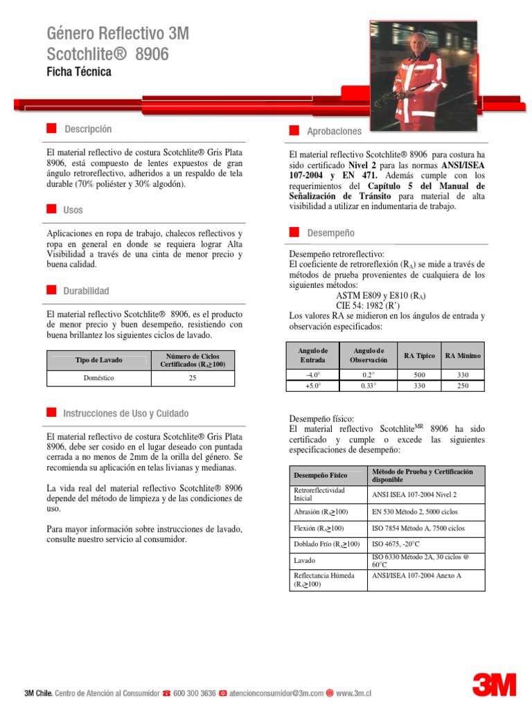 Género Reflectivo 3M Scotchlite® 8906: Ficha Técnica | PDF