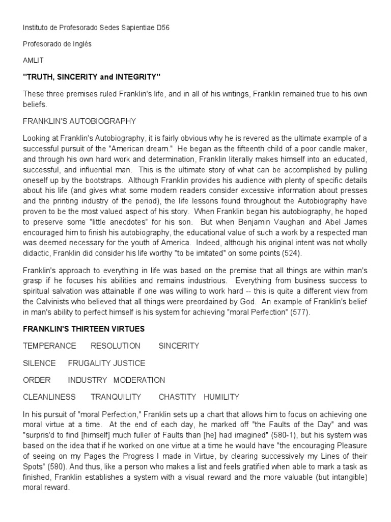 Benjamin Franklin Notes | PDF | Virtue | Essays