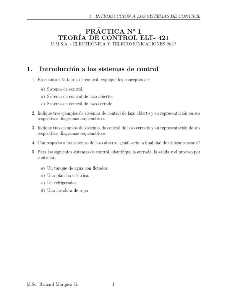 PRÁCTICA 1 Control | PDF | Sistema de control | Electricidad