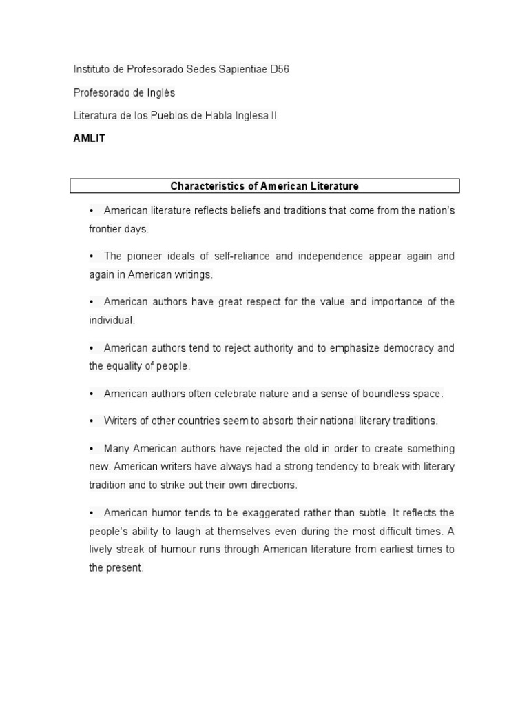 Characteristics of American Literature | PDF | Social Science | General ...