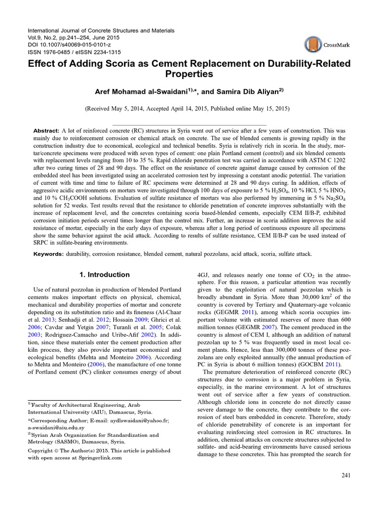 Effect of Adding Scoria As Cement Replacement On Durability-Related ...