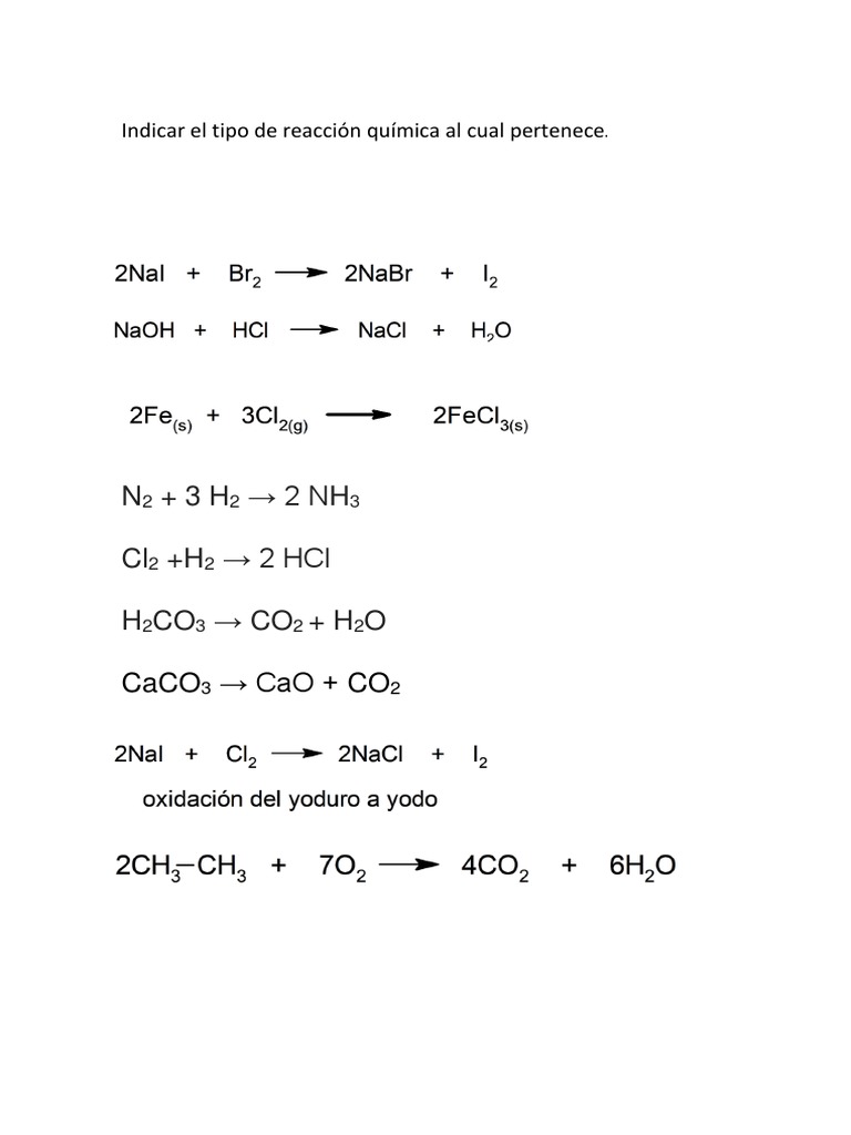 Reacciones Químicas. Trabajo Practico | PDF
