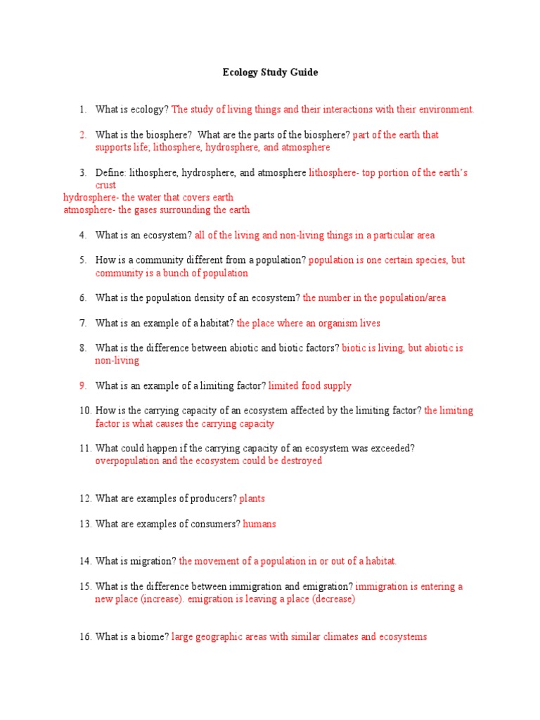 Ecology Study Guide | PDF | Ecosystem | Symbiosis