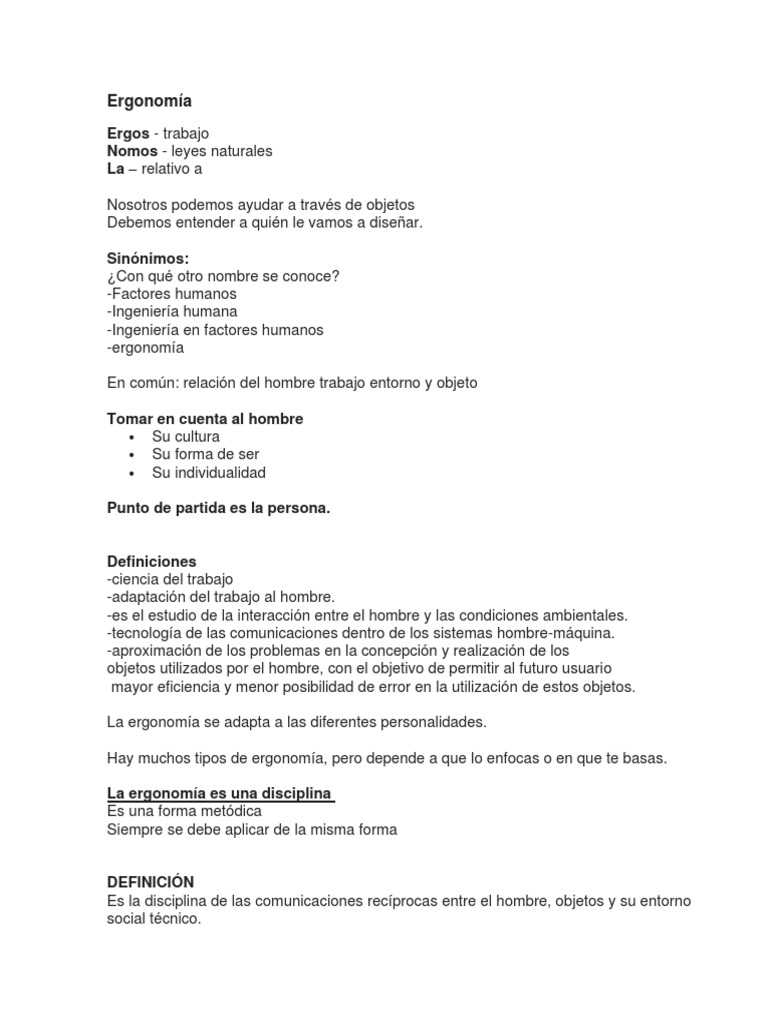 Introducción A La Ergonomía Conceptos Básicos Objetivos Y Factores A