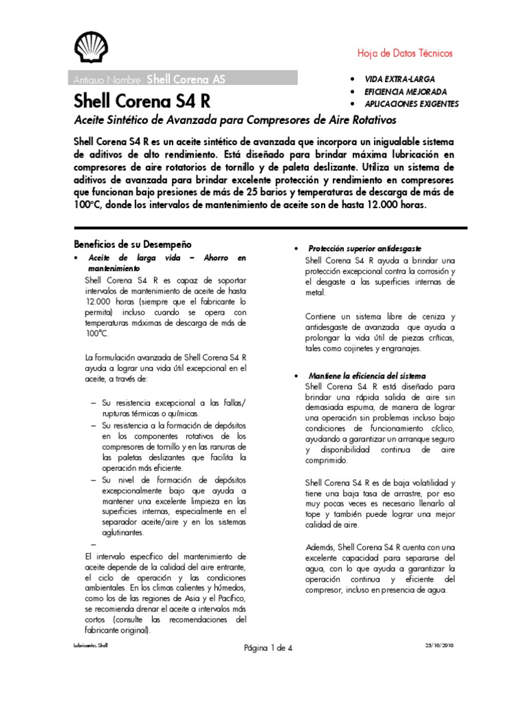 Shell Corena S4 R | PDF | Rodamiento (Mecánico) | Química
