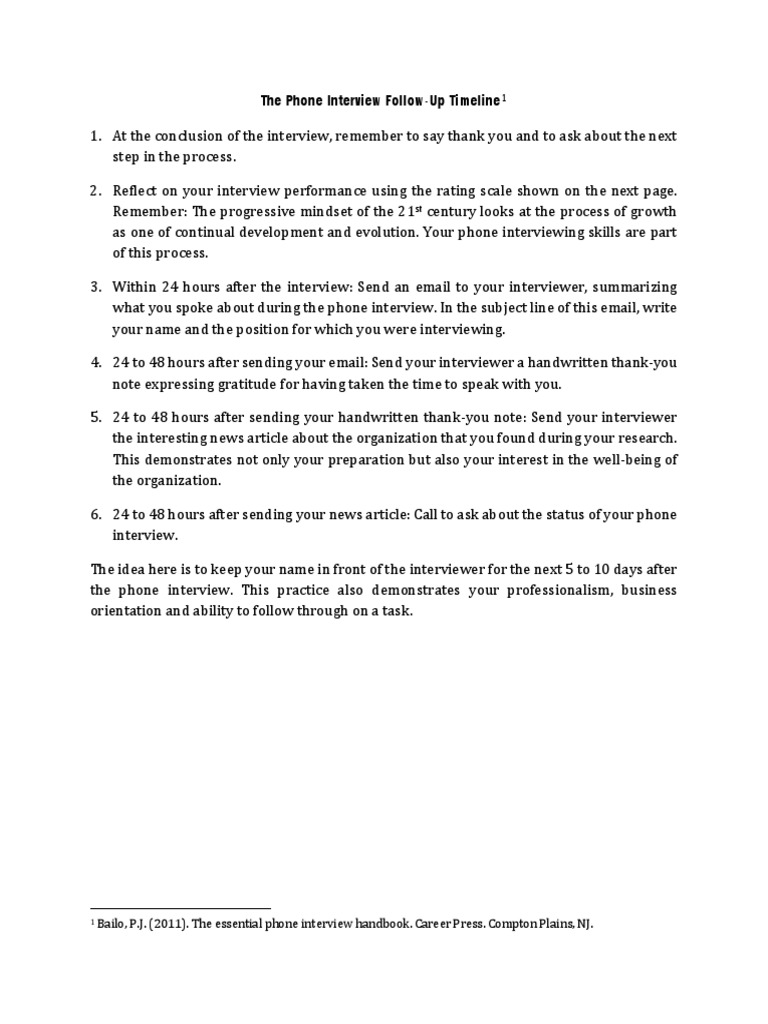 The Phone Interview Follow Up | PDF | Job Interview | Interview