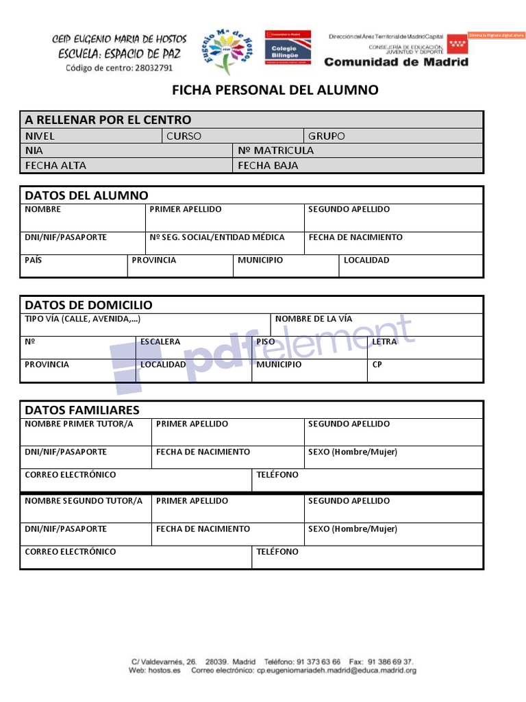 Ficha de Datos del Alumno para Imprimir | PDF | Privacidad de la ...