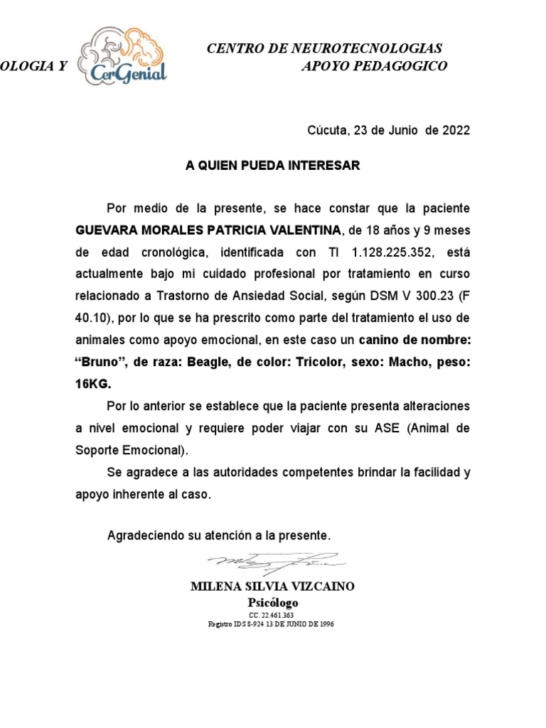 Constancia Mascota Apoyo Emocional | PDF
