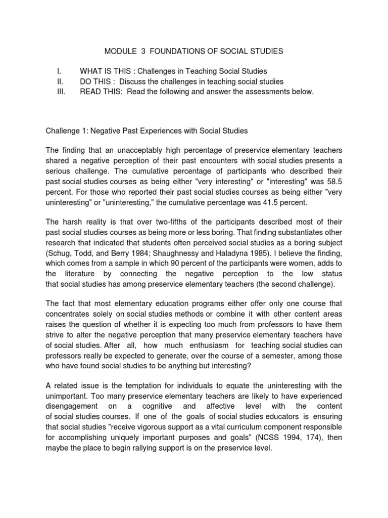 MODULE 3 Challenges in Teaching Social Studies | PDF | Teaching Method | Teachers