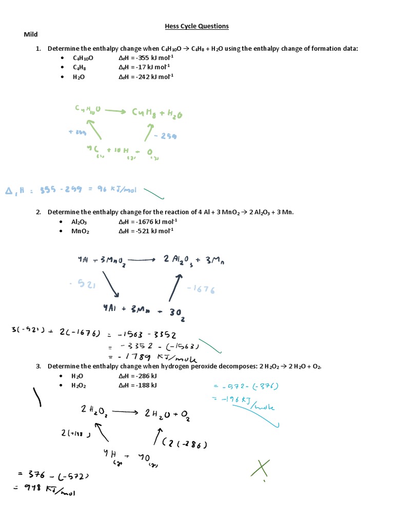 Hess Cycle Questions | PDF | Hydrogen Peroxide | Unit Processes