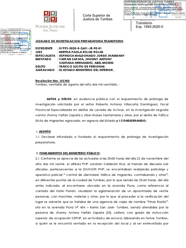 Prórroga de Investigación por Tráfico de Personas | PDF | Ley procesal | Debido al proceso