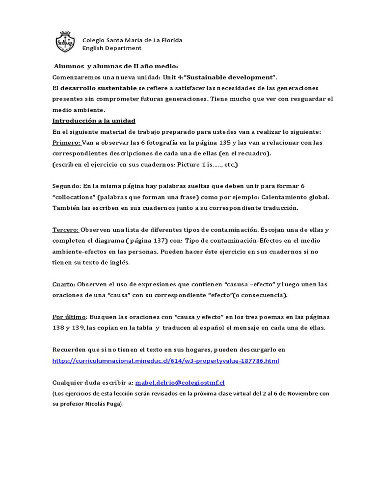 II Medio Ingles Unit 4 Sustainable Development Lesso N 1 | PDF ...