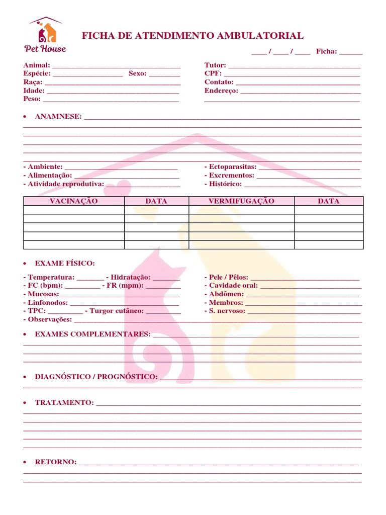 FICHA DE ATENDIMENTO AMBULATORIAL (com marca d'água) | PDF | Medicina Clínica | Anatomia animal