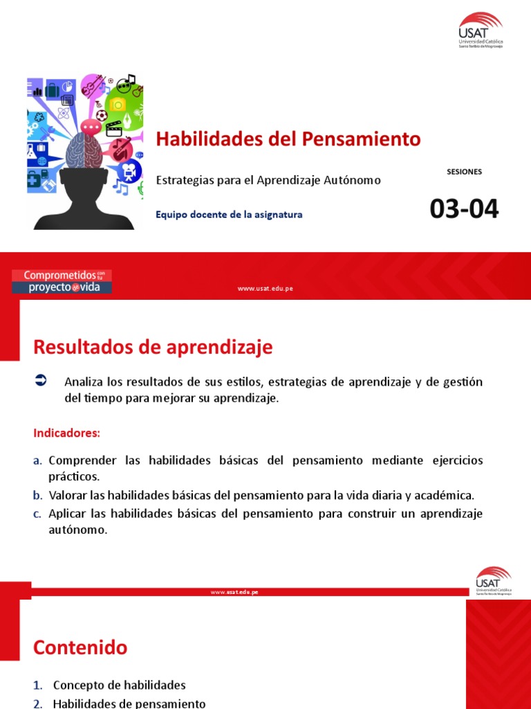 Sesión 03 y 04 - Habilidades Del Pensamiento | PDF | Pensamiento | Aprendizaje