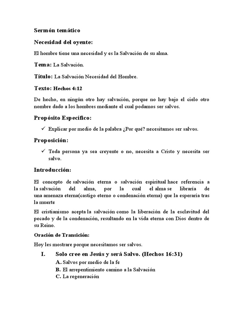 Bosquejo Tematico Homiletica 2 | PDF | Salvación | Cristo (título)
