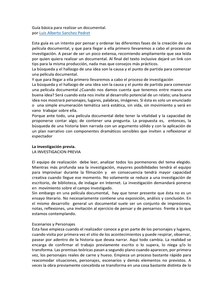 Luis Alberto Sanchez Pedret Guía Básica para Realizar Un Documental | PDF | Óptica | Perspectiva ...