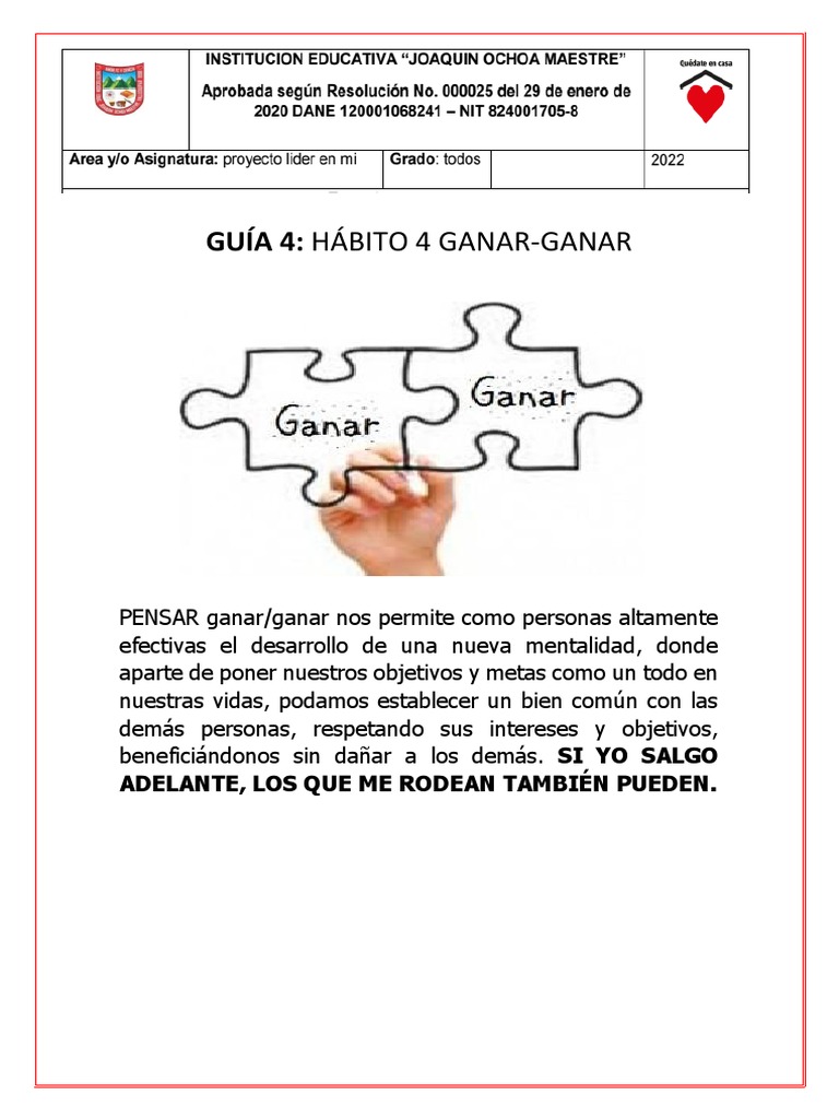 GUÍA 4 4to Hábito Ganar Ganar | PDF