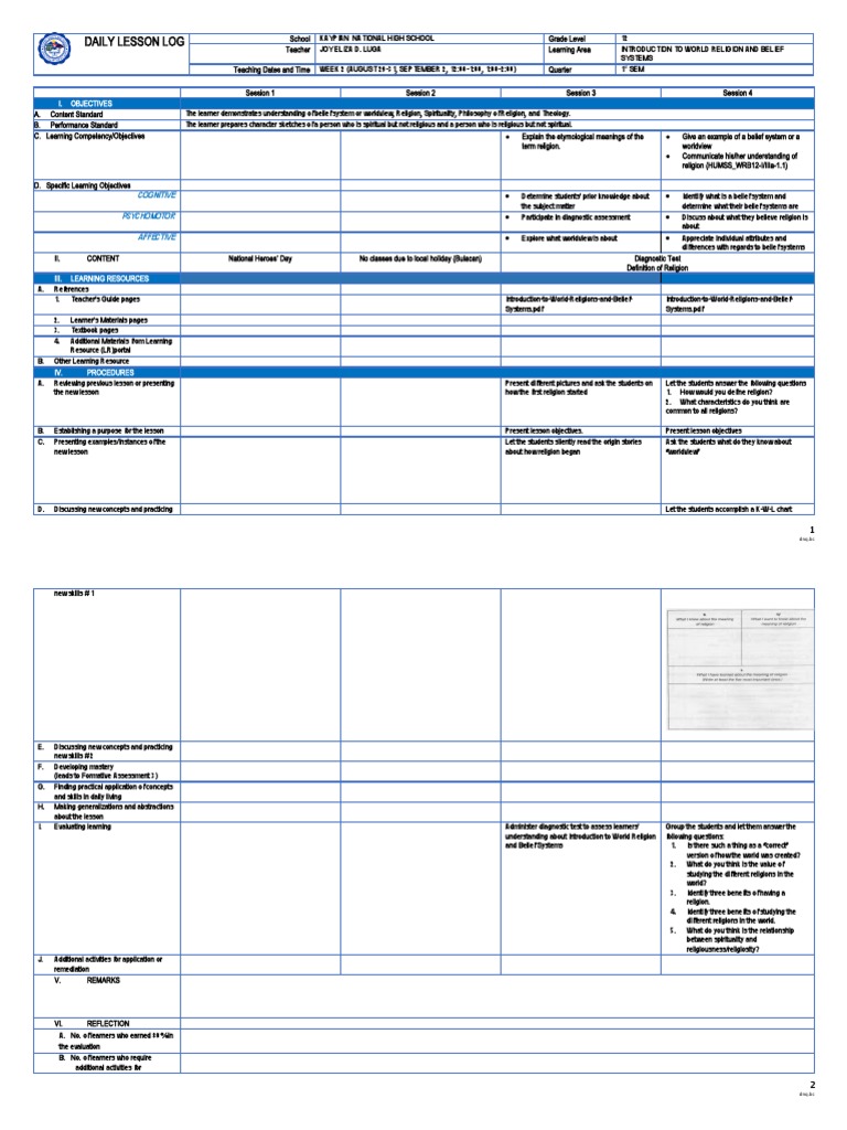Intro to World Religions Lesson Plan | PDF | Learning | Psychological ...