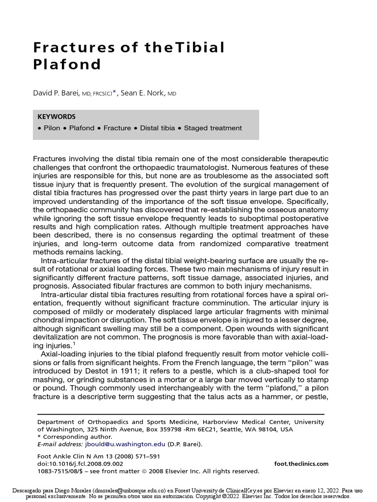 Fractures of The Tibial Plafond | PDF | Ankle | Anatomical Terms Of ...