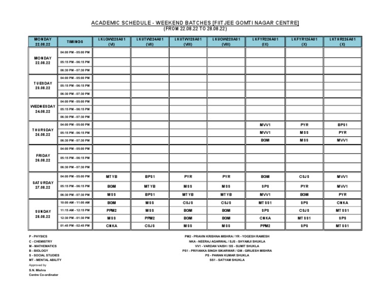 Weekend Batches Schedule (22.08.2022-28.08.2022) | PDF