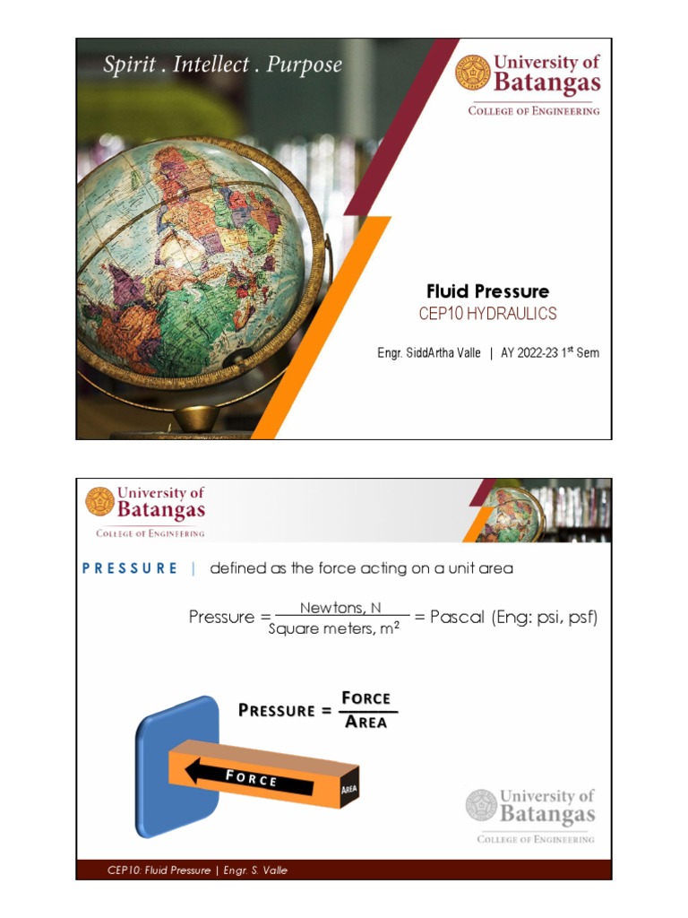 CEP10 Lec2 Fluid Pressure (No Solution) | PDF | Pressure | Atmospheric Pressure