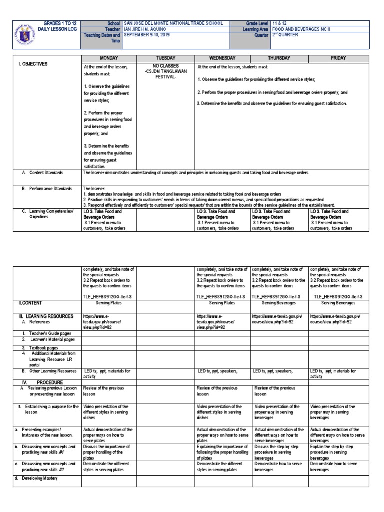 DLL FBS Sep 9-13 | PDF | Learning | Teaching