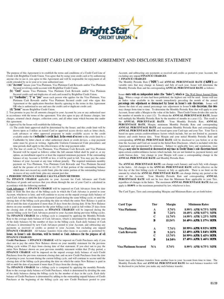 Credit Card Line of Agreement and Disclosure Statement | PDF | Credit ...