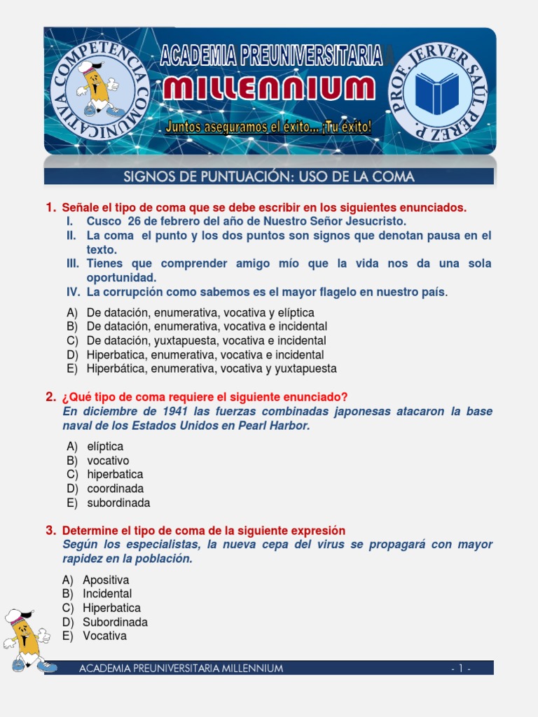 Uso de la Coma: Ejercicios y Respuestas | PDF | Proposición