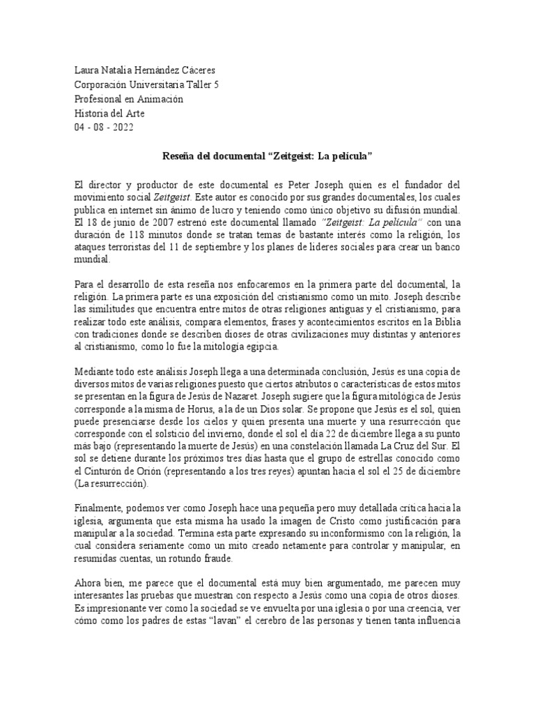 Reseña Zeitgeist-La Película | PDF