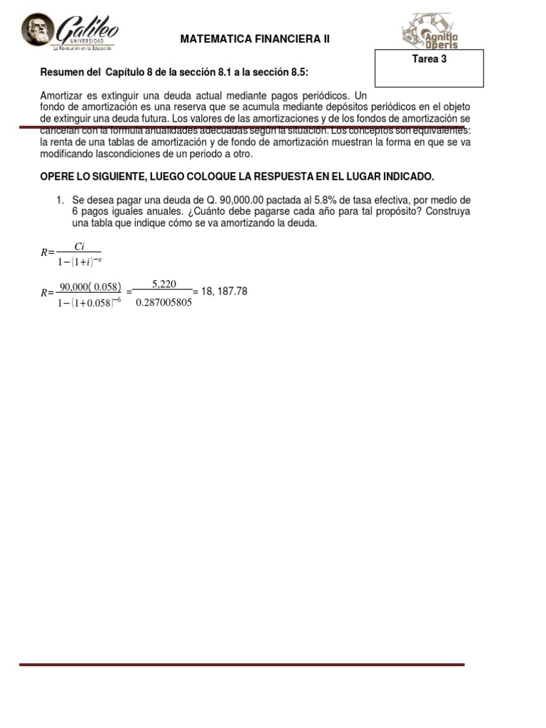 Tarea 3 - Mate | PDF | Amortización (Negocio) | Finanzas Matemáticas