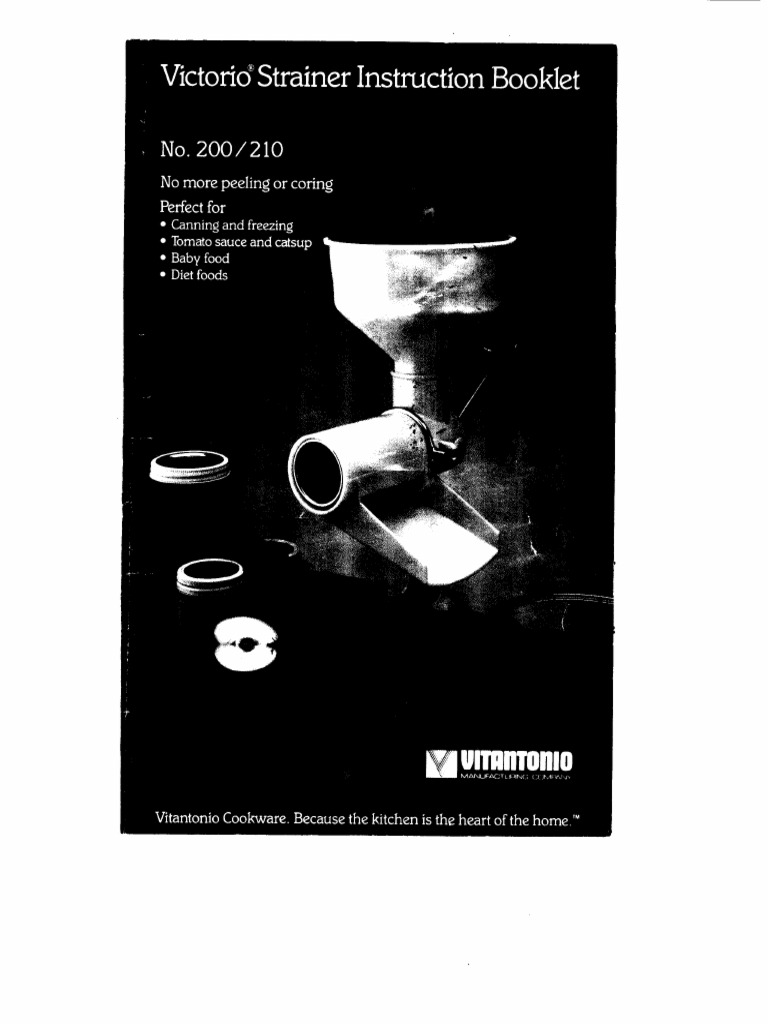 Victorio Food Strainer 200 210 Manual | PDF