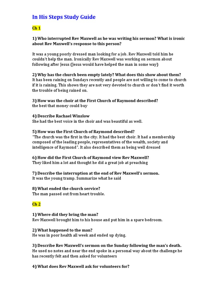 In His Steps Study Guide Overview | PDF | Sermon