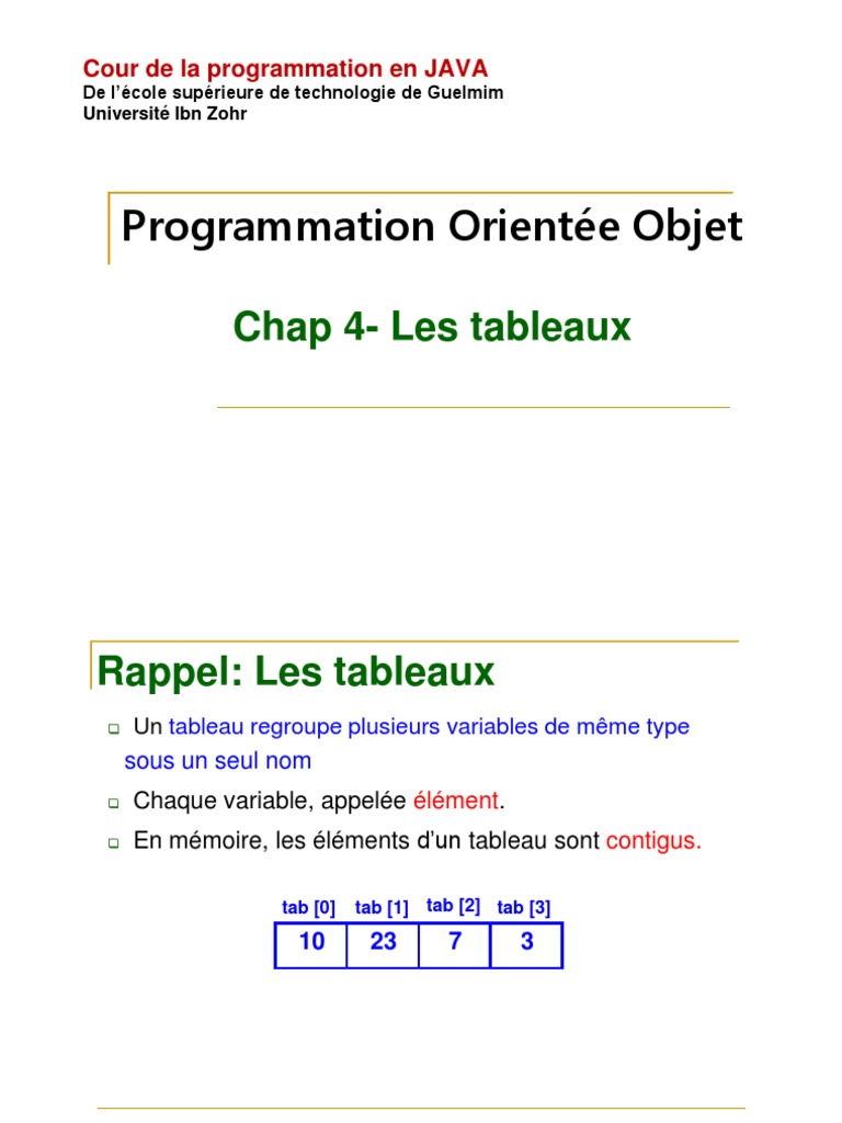 Chapitre4 Tableaux JAVA | PDF | Java (Langage de programmation) | Ingénierie informatique