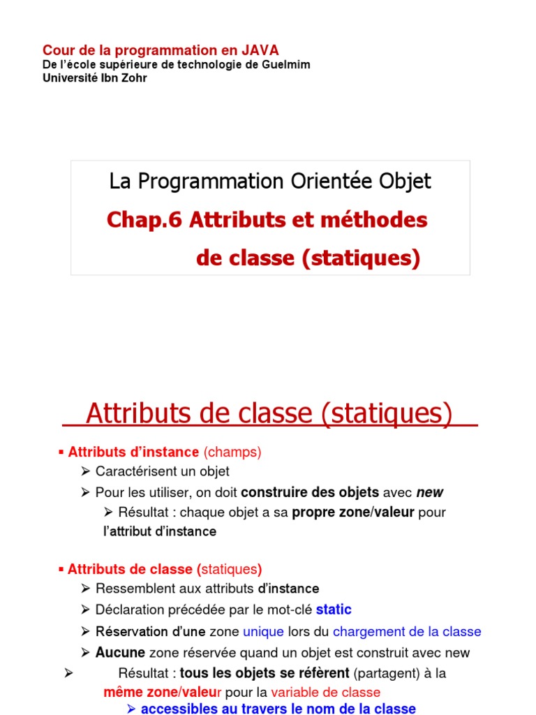 Chapitre6 Static JAVA | PDF | Classe (informatique) | Constructeur (programmation)