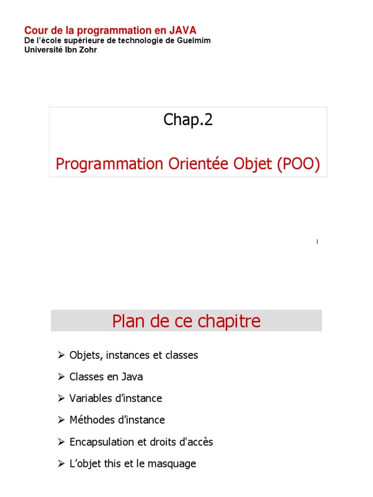 Chapitre 2-Poo Java | PDF | Classe (informatique) | Programmation orientée objet