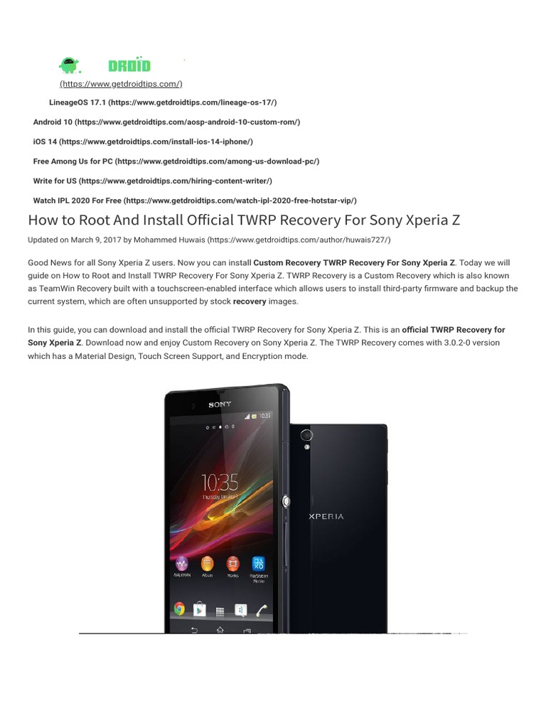 How To Root and Install Official TWRP Recovery For Sony Xperia Z | PDF | Android (Operating ...
