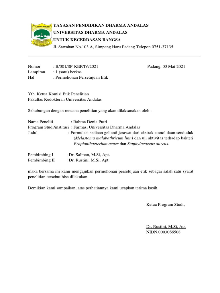 Surat Pengantar Pengajuan Etik-Dikonversi | PDF