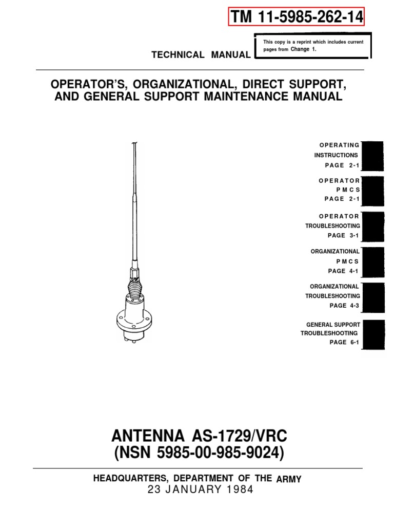 AS-1729 Antenna Serv User TM11-5985-262-14 1984 | PDF | Electrical ...