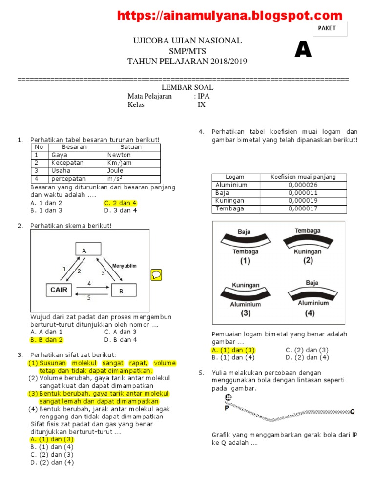 Salinan 01 UCUN IPA SMP 2019 A | PDF