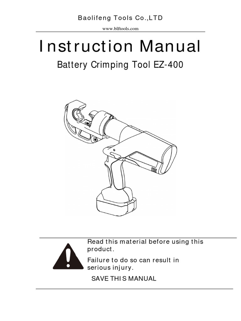 Battery Crimping Tool Ez 400 Instruction Manual | PDF | Battery Charger | Electrical Connector