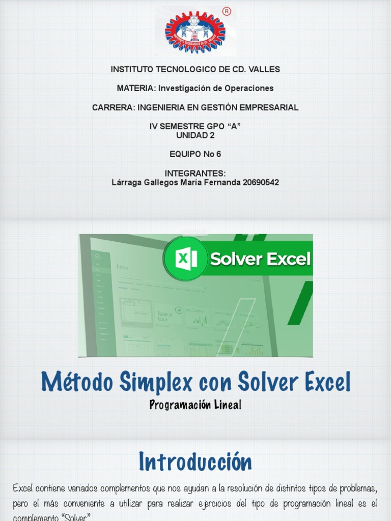 Método Simplex Con Solver Excel Pdf Programación Lineal Microsoft Excel