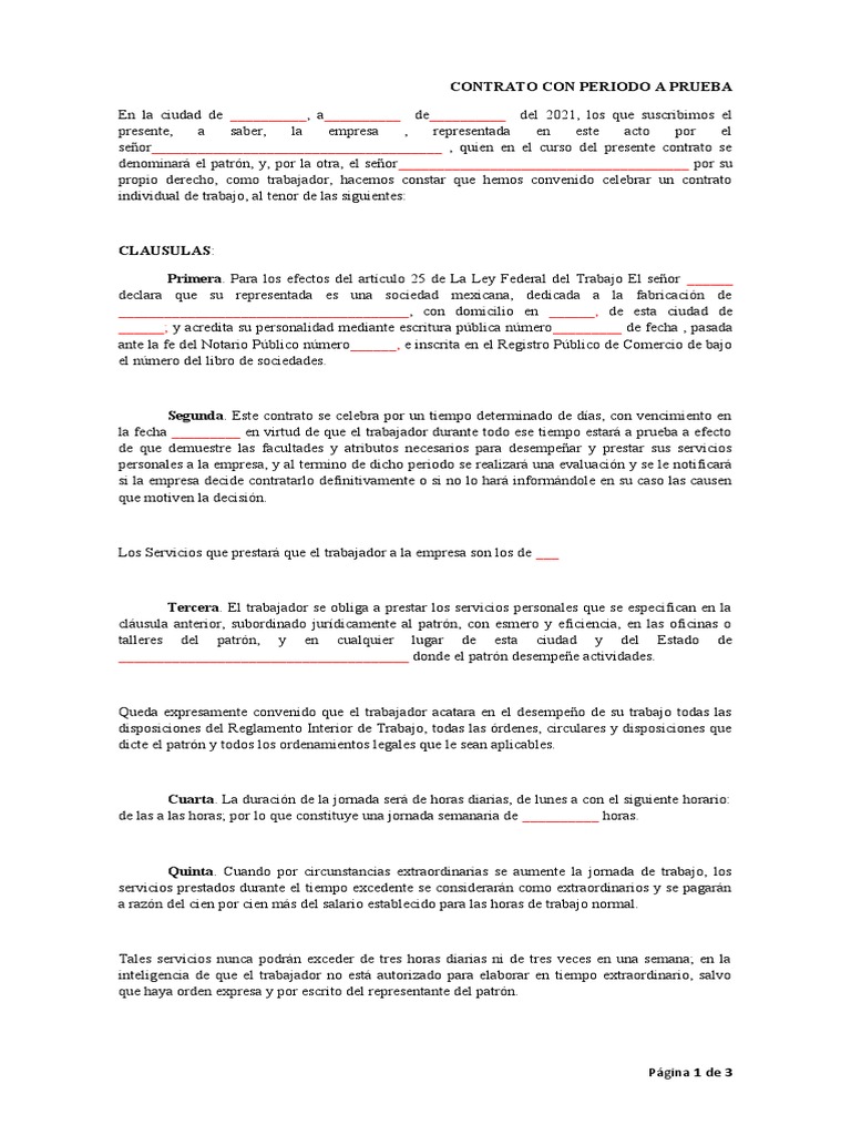 Contrato Con Periodo A Prueba | PDF | Salario | Tiempo de trabajo