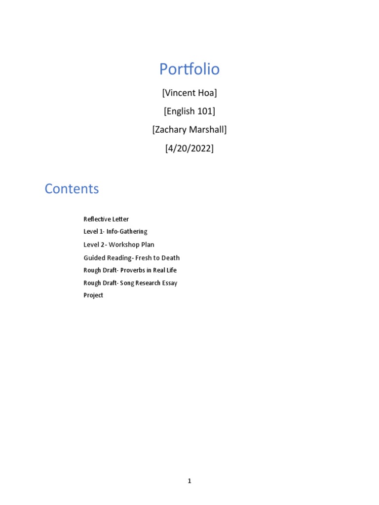 Portfolio Final - Vincent Hoa | PDF | Essays | Meaning Of Life